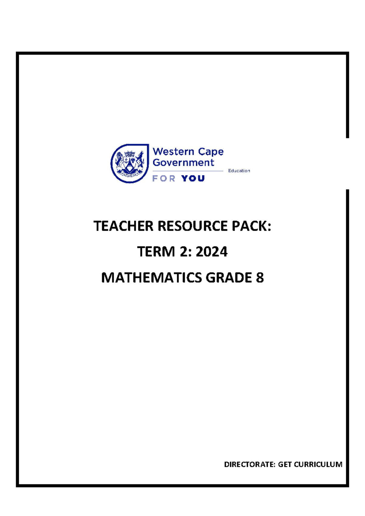 Grade 8 Mathematics Resource Pack: Term 2 Overview and Activities - Studocu