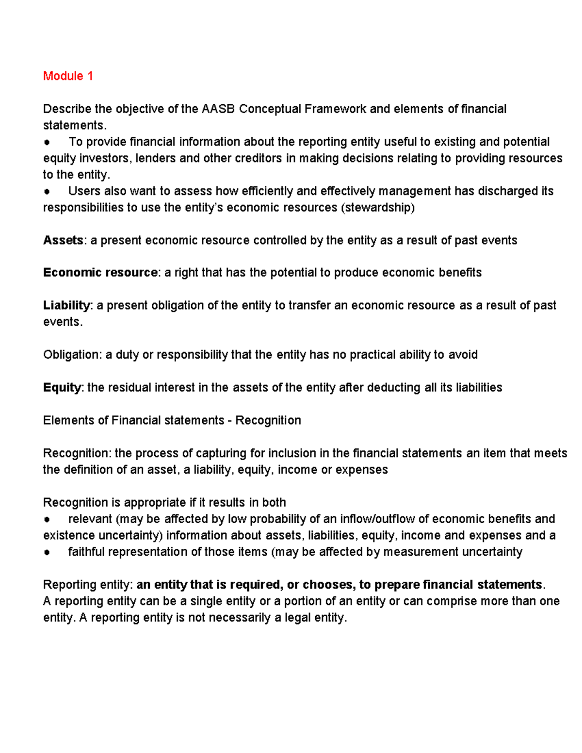 ACCT2011 Module 1 & 2: AASB Conceptual Framework & Fair Value ...