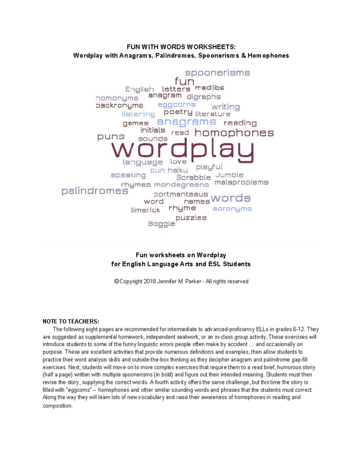 Wordplay Package Funwith Anagrams Palindromes Spoonerisms Homophones-1 ...