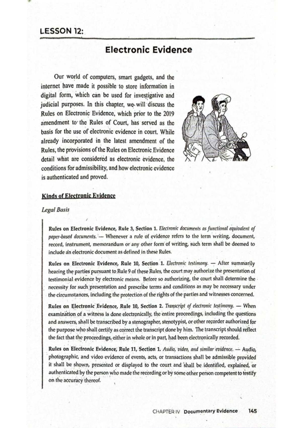 CLJ5: Lesson 12 - Understanding Electronic Evidence and Its Rules - Studocu