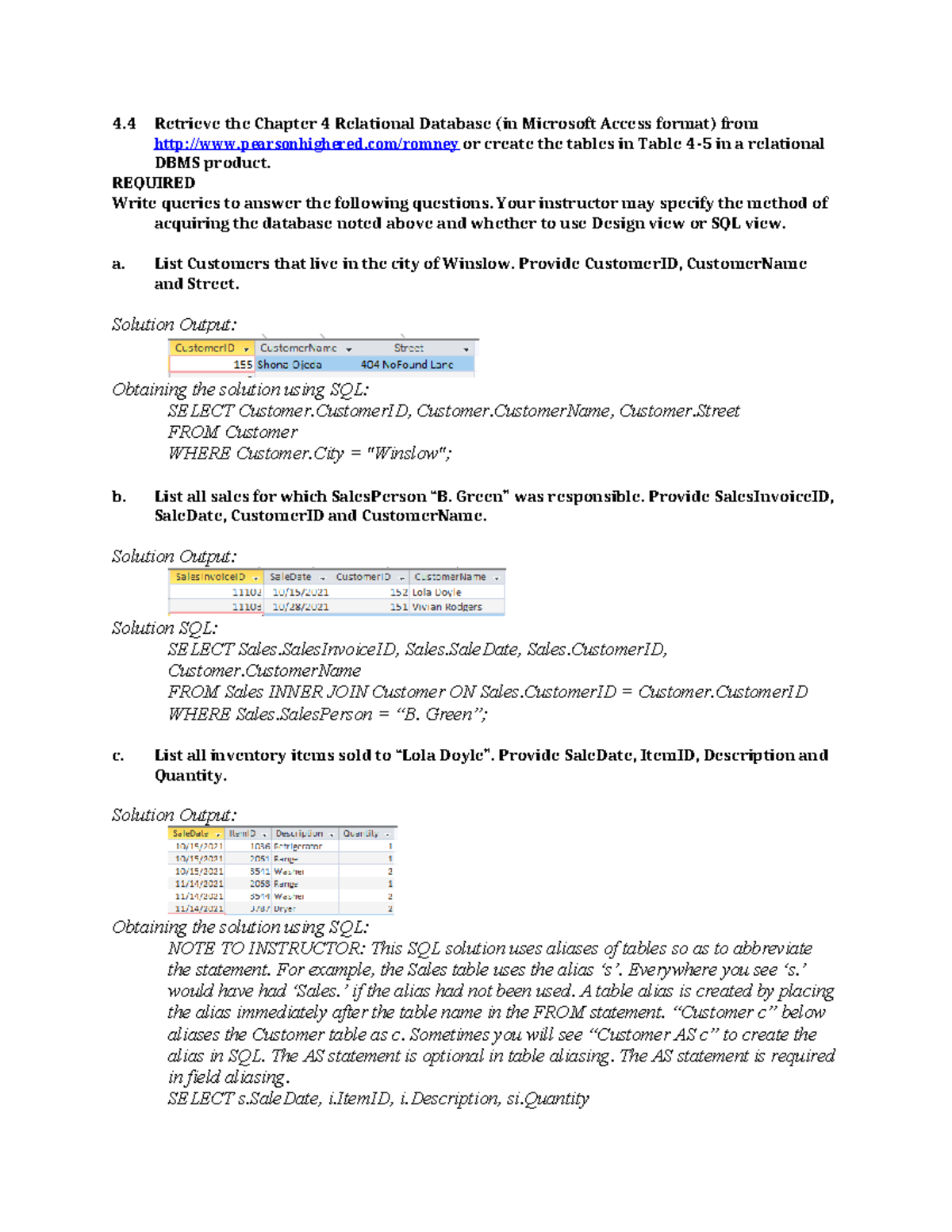 P4.4 Solutions - Chapter 4 Database Queries and SQL Outputs - Studocu