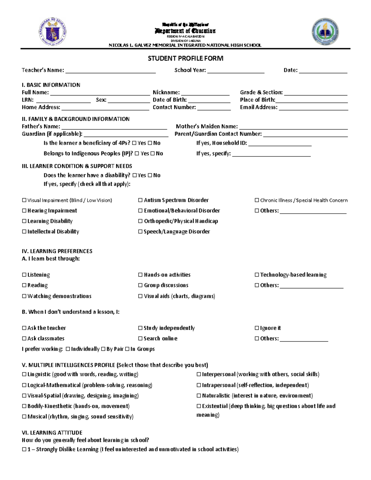 Learner Profile Commitment Form for SY 2023-2024 - Studocu