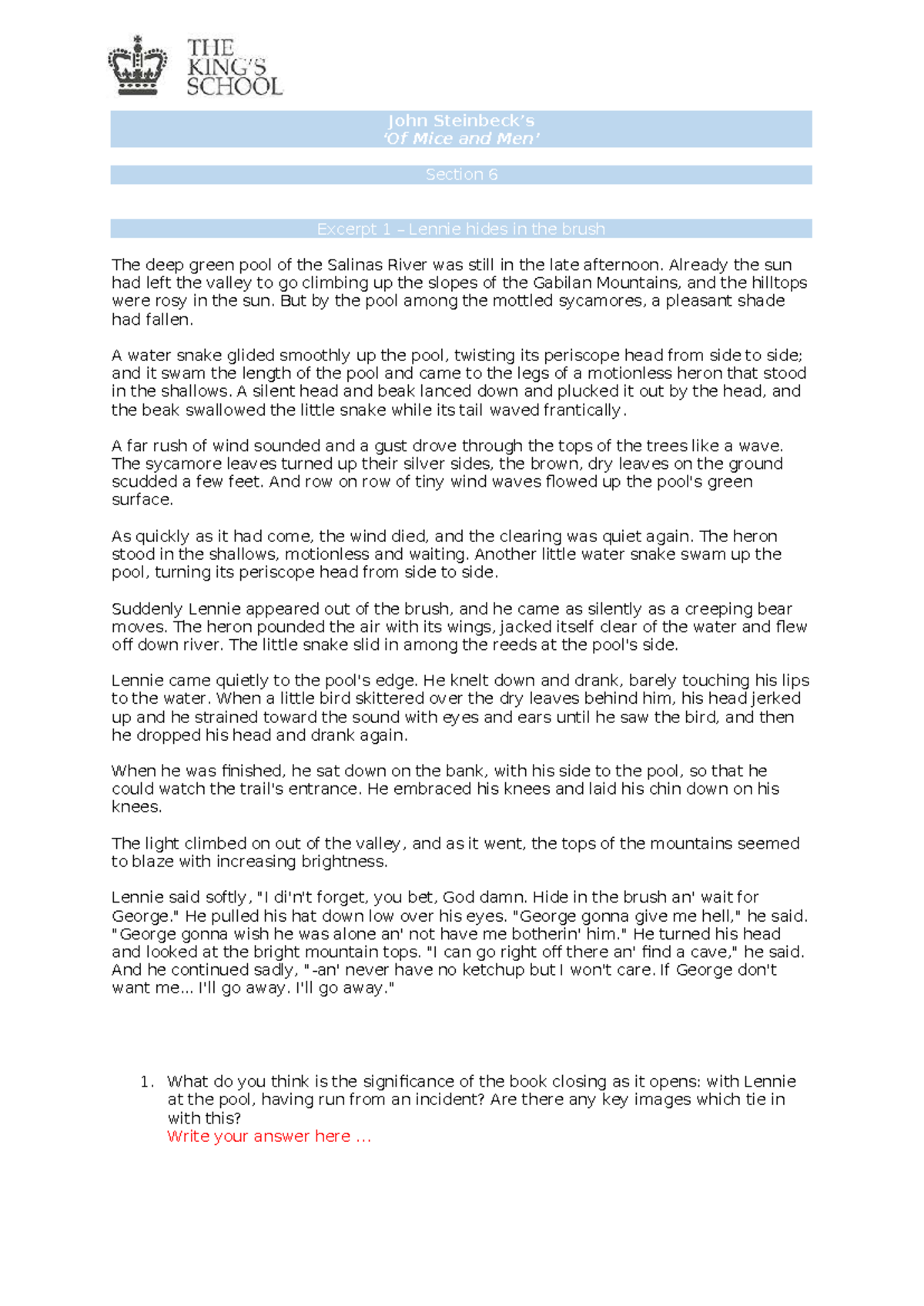 OMAM Section 6 Analysis: Themes of Mercy and Nature's Cruelty - Studocu