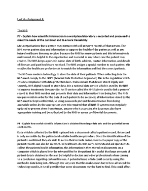 Unit 8 - Assignment 1 - BTEC Pearsons Applied Science Coursework 2021-2023. Unit 8. - Unit 8 ...