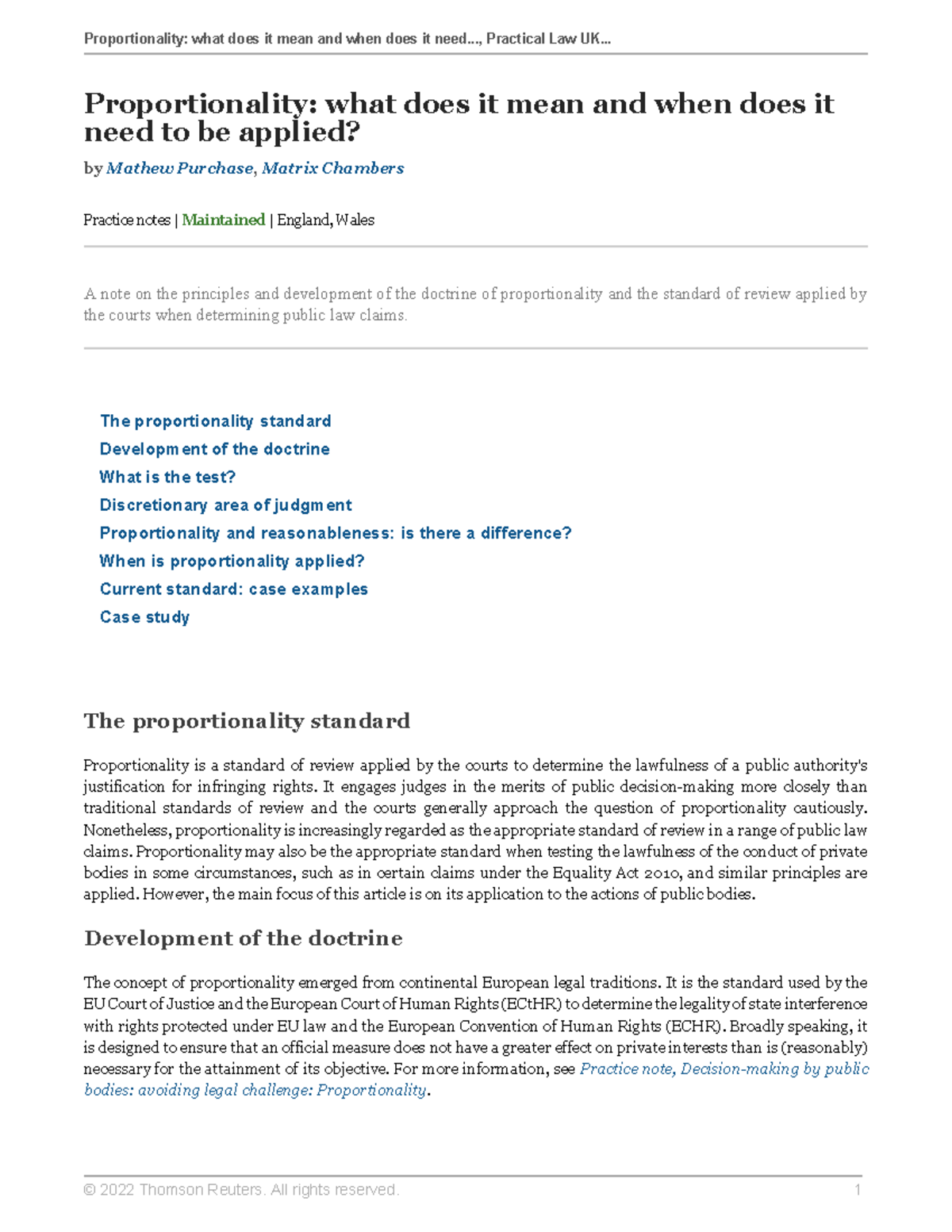 Proportionality in Public Law: Application and Standards of Review ...