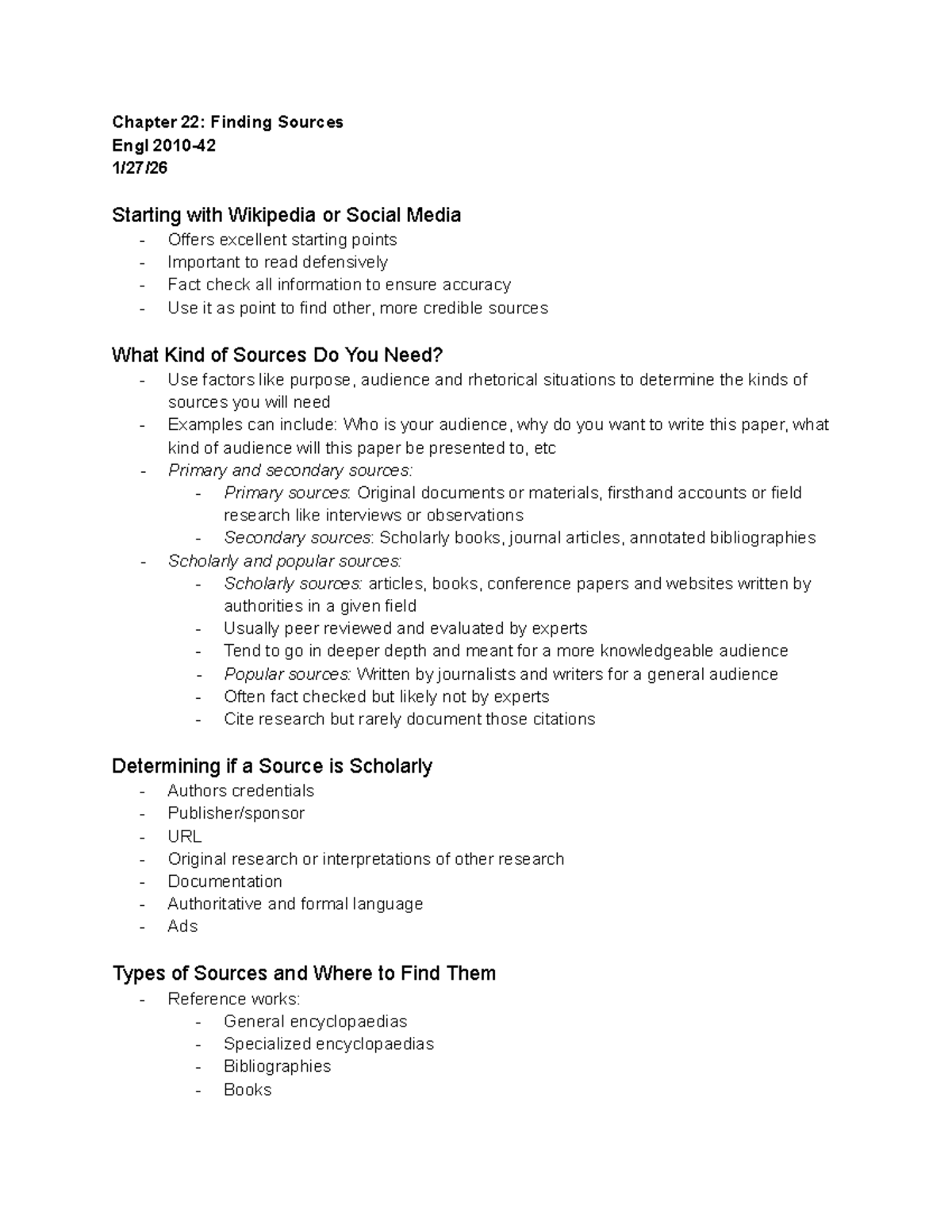 Chapter 22: Finding Credible Sources in ENGL 2010 - Studocu