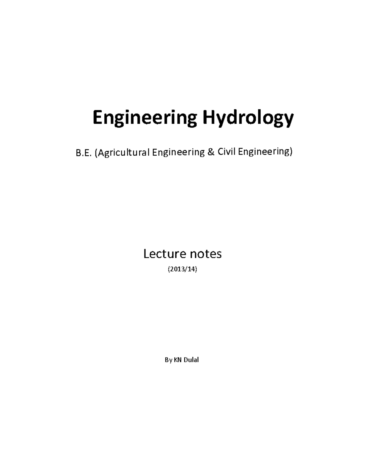 Engineering Hydrology Lecture Notes B E Agricultural Civil 2013 14