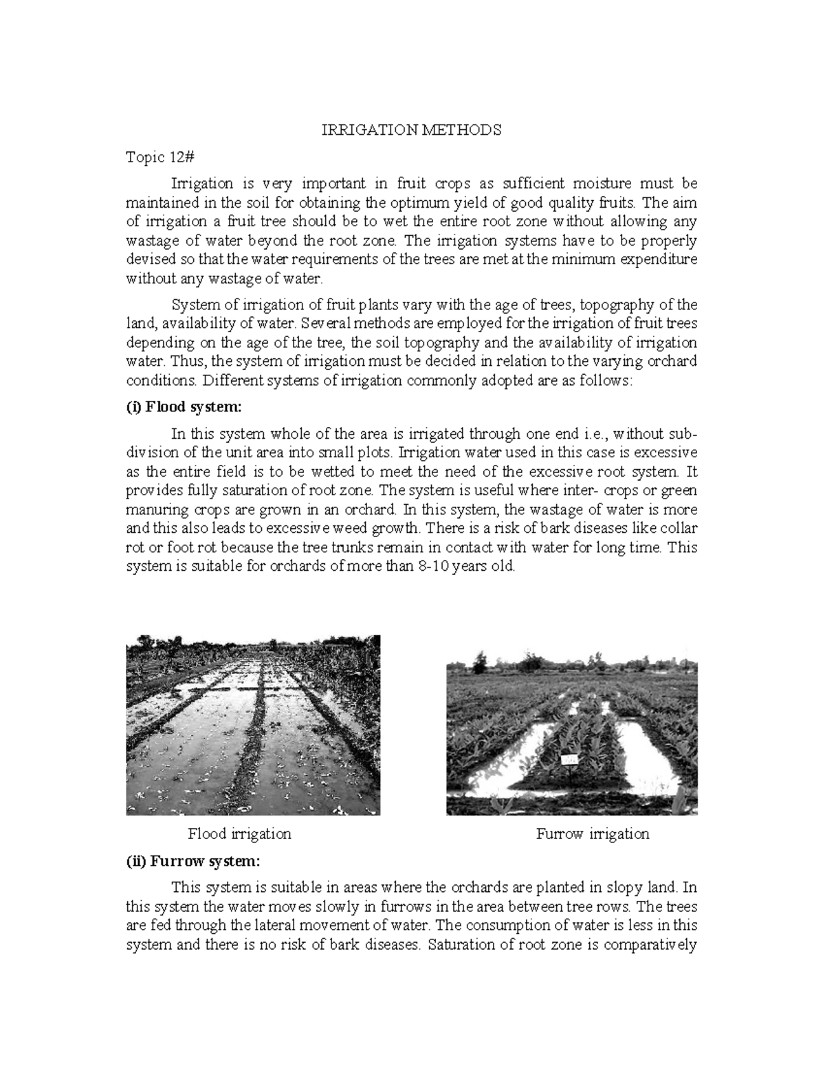 Irrigation Methods for Fruit Crops: Topic 12 Overview - Studocu