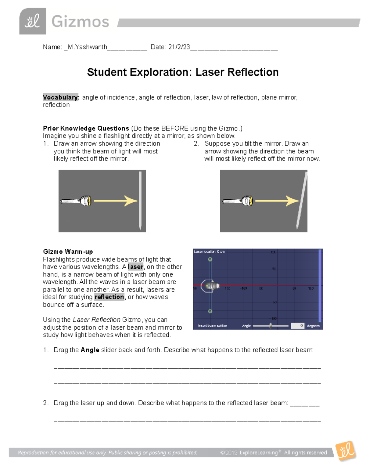 Laser Reflection Exploration SE: Understanding Light Behavior - Studocu