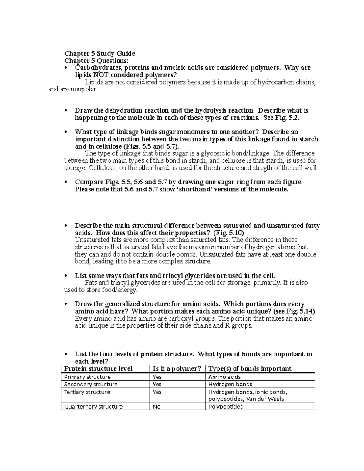 Chapter 5 Study Guide: Structure & Function of Macromolecules - Studocu