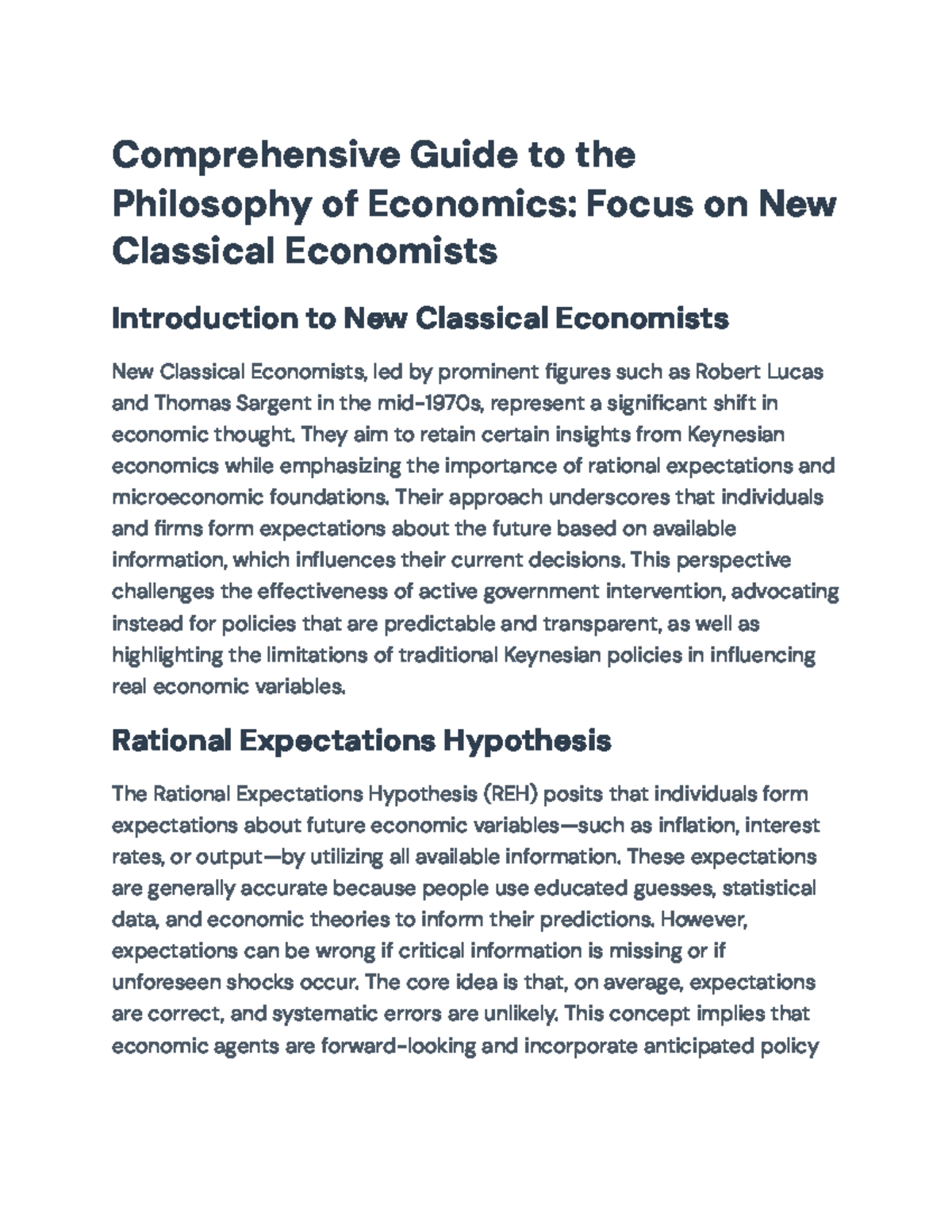 Comprehensive Study on New Classical Economics: Key Concepts ...
