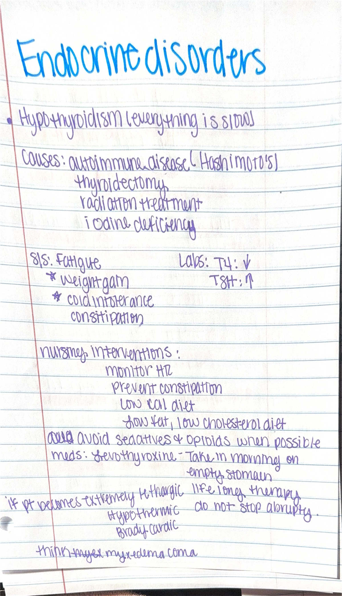 Endocrine Disorders: Hypothyroidism Notes for Nursing Interventions ...