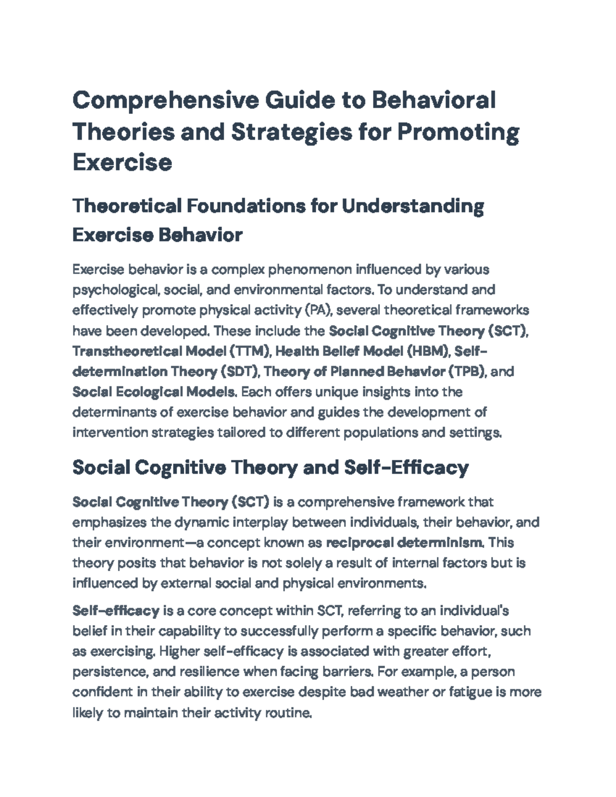 Comprehensive Guide to Behavioral Theories for Promoting Exercise (HBM ...