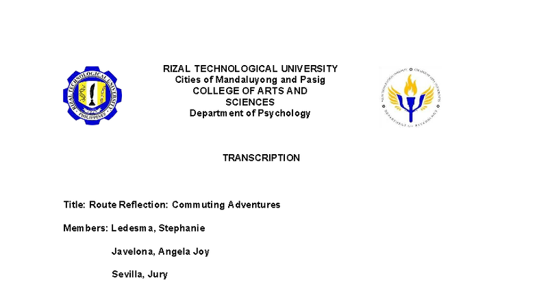 Route Reflection: Commuting Adventures - RTU Psychology Study - Studocu