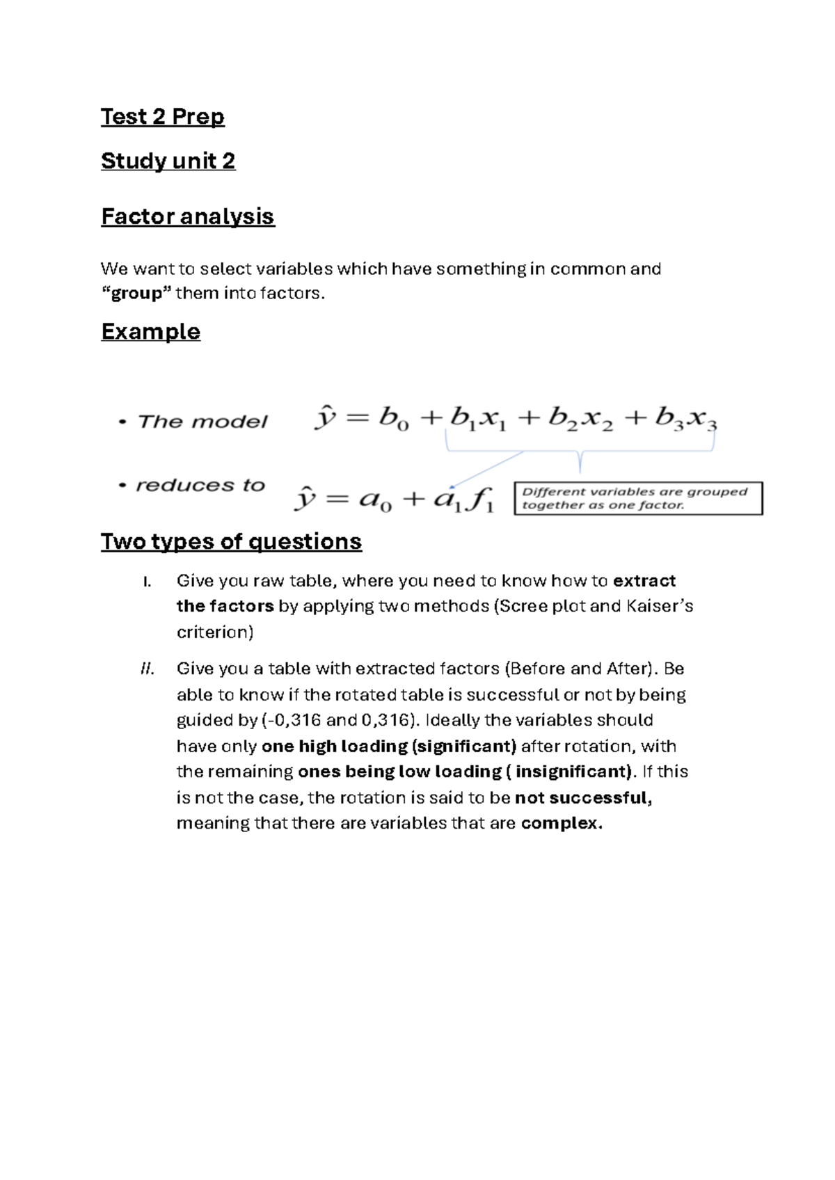 Test 2 prep - very helpful - Test 2 Prep Study unit 2 Factor analysis ...