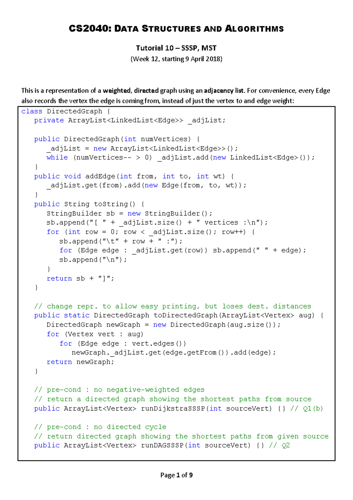 CS2040: Data Structures and Algorithms Tutorial 10 - MST Overview - Studocu