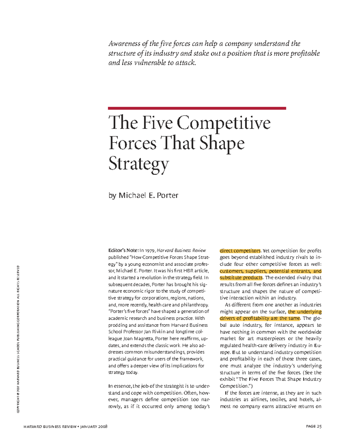 The Five Competitive Forces That Shape Strategy (HBR 2008) - Studocu