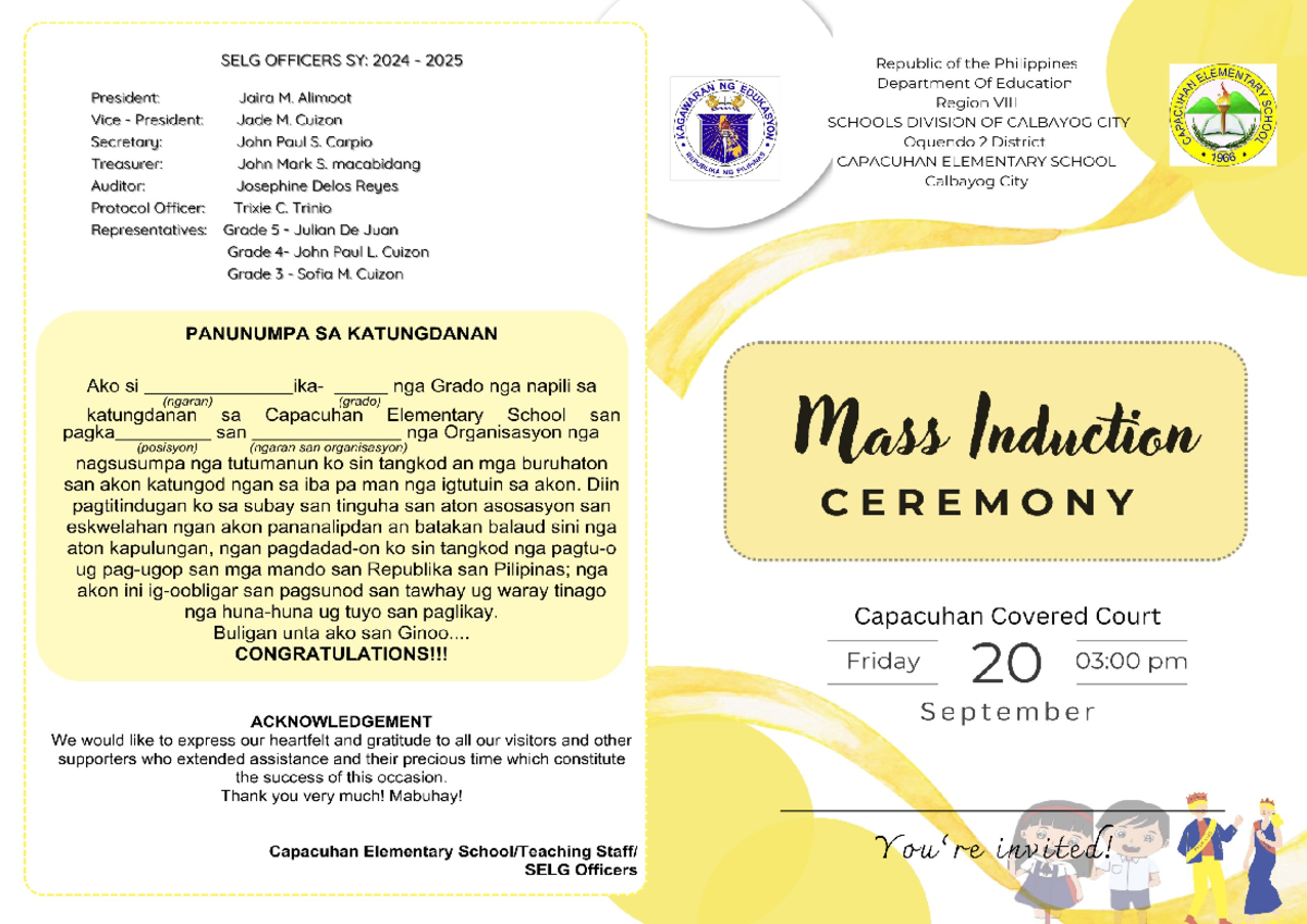 Induction Program for SELG Officers SY 2024-2025 at Capacuhan Elem ...