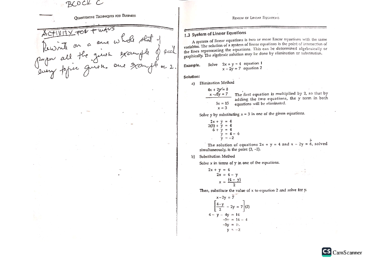 Linear Equations: Solutions & Methods for Analysis - Studocu