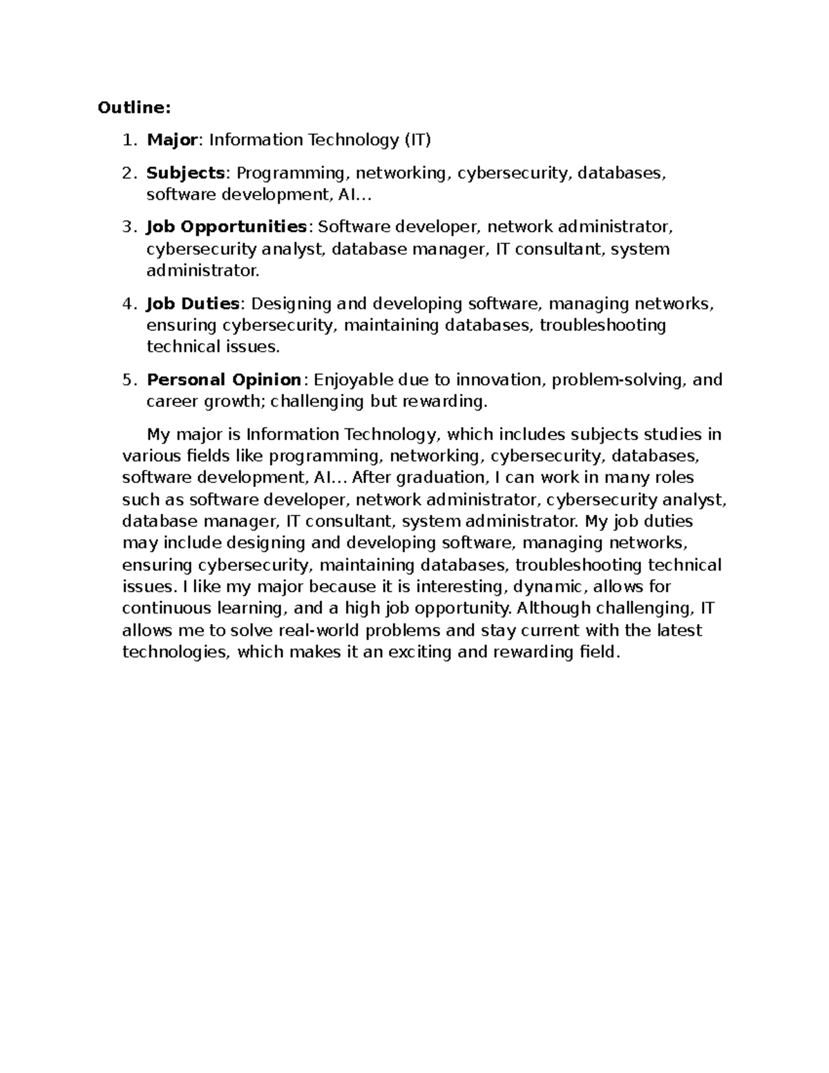 IT Major Overview: Career Paths, Duties, and Personal Insights - Studocu