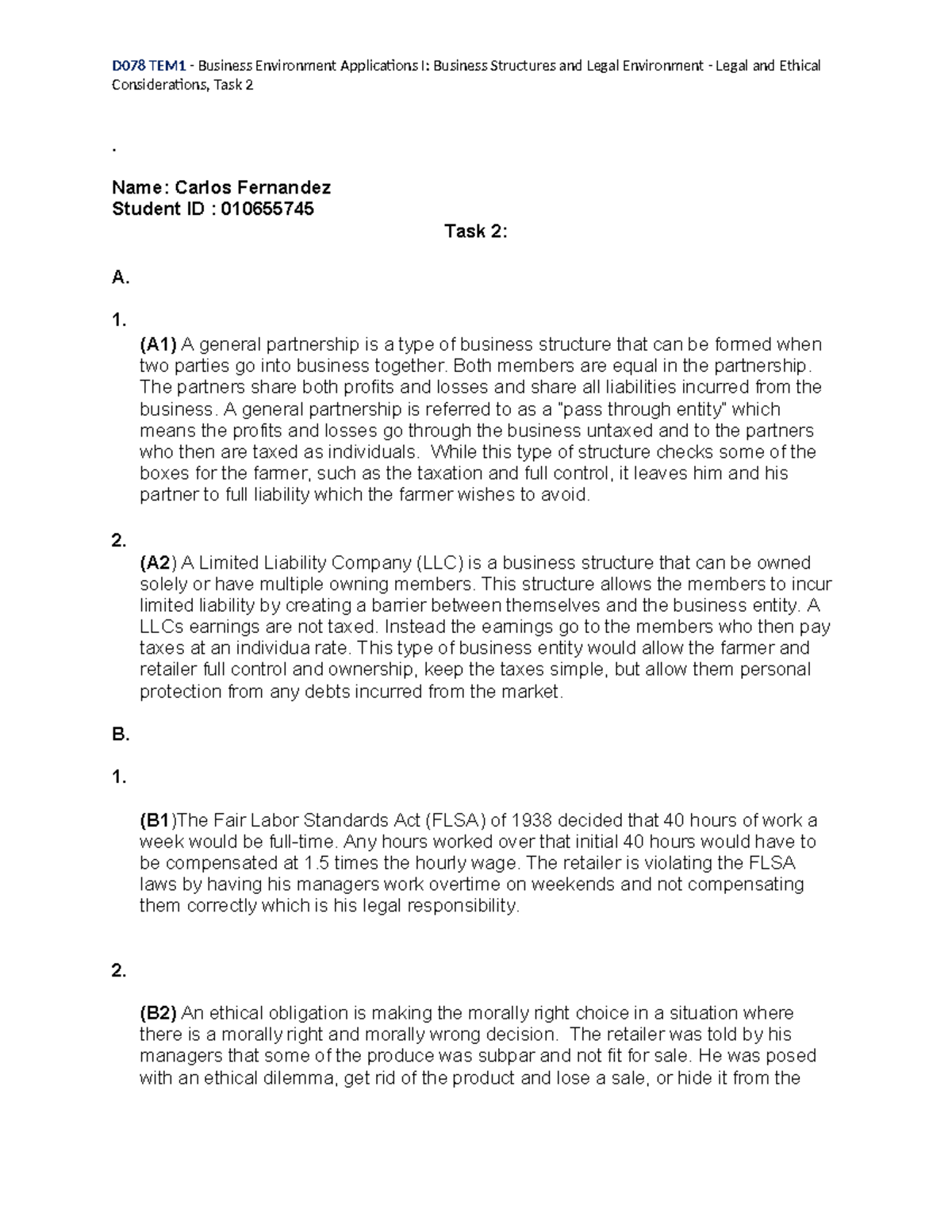 D078 - Task 2 Template - Task 2 passed - D078 TEM1 - Business ...