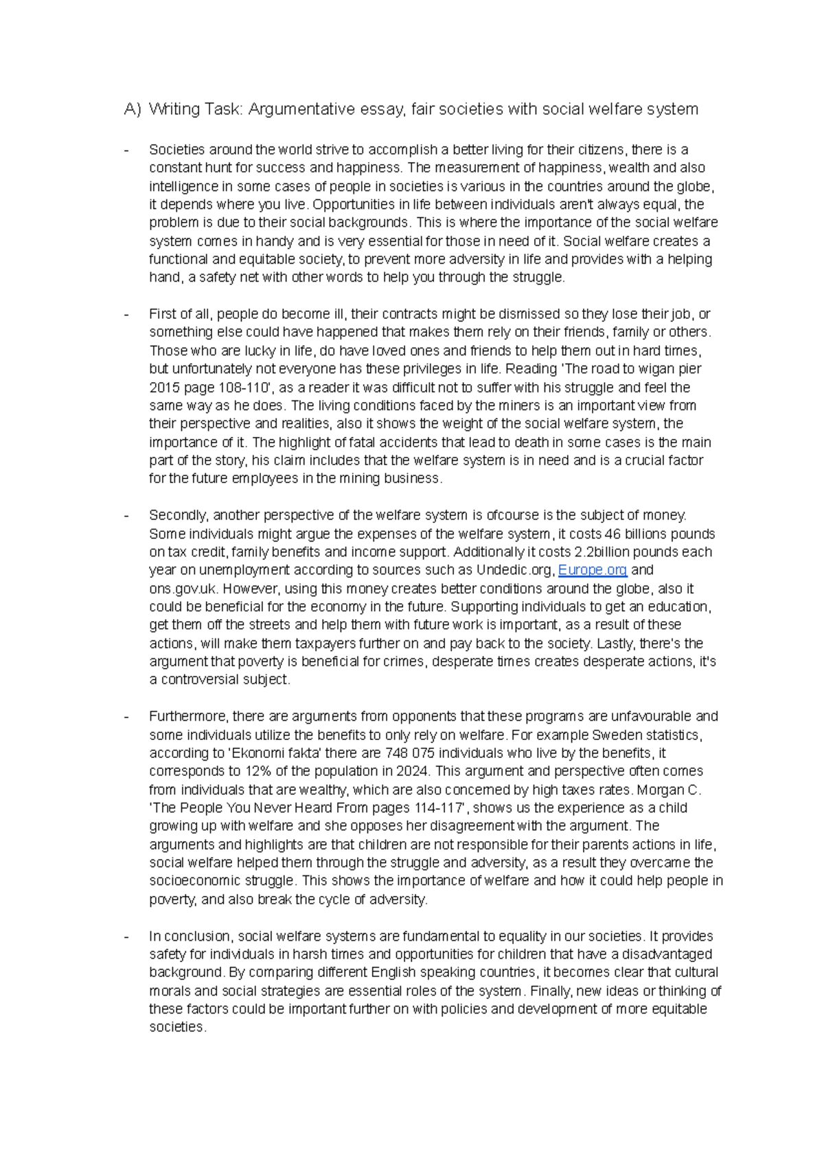 Engelska 6: Argumentative Essay on Social Welfare Systems - Studocu