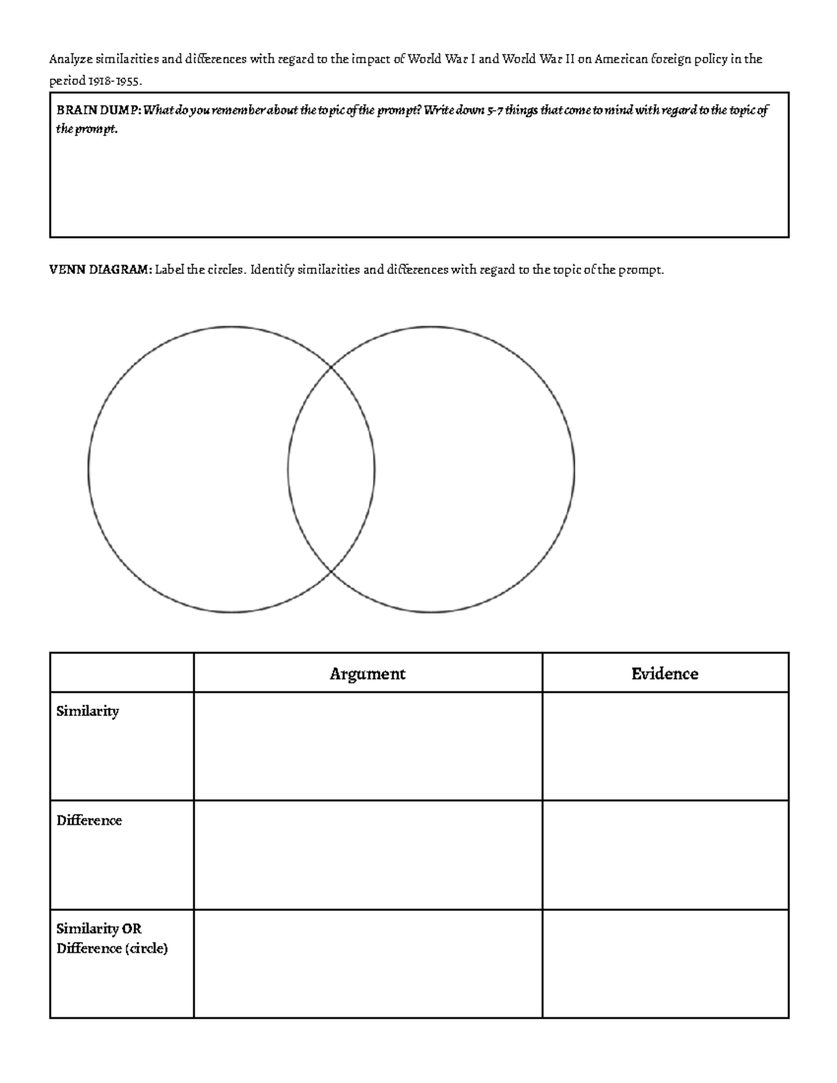 Cold War LEQ Prompt Analysis Exercise: Key Similarities and Differences ...