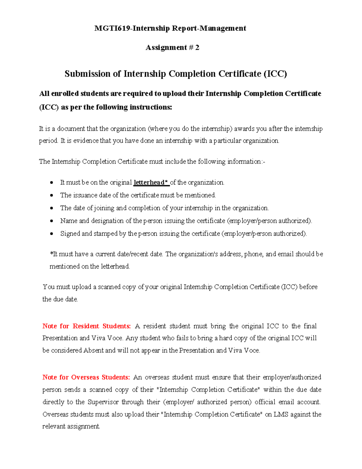 Fall 2025 MGTI619 Assignment 2: Internship Completion Certificate ...