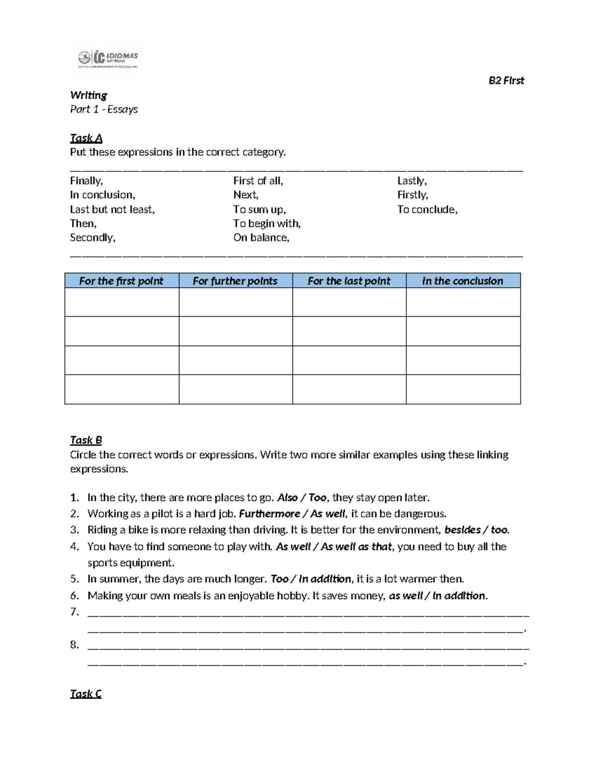 Writing - Part 1 Essays - es para practicar - B2 First Writing Part 1 ...