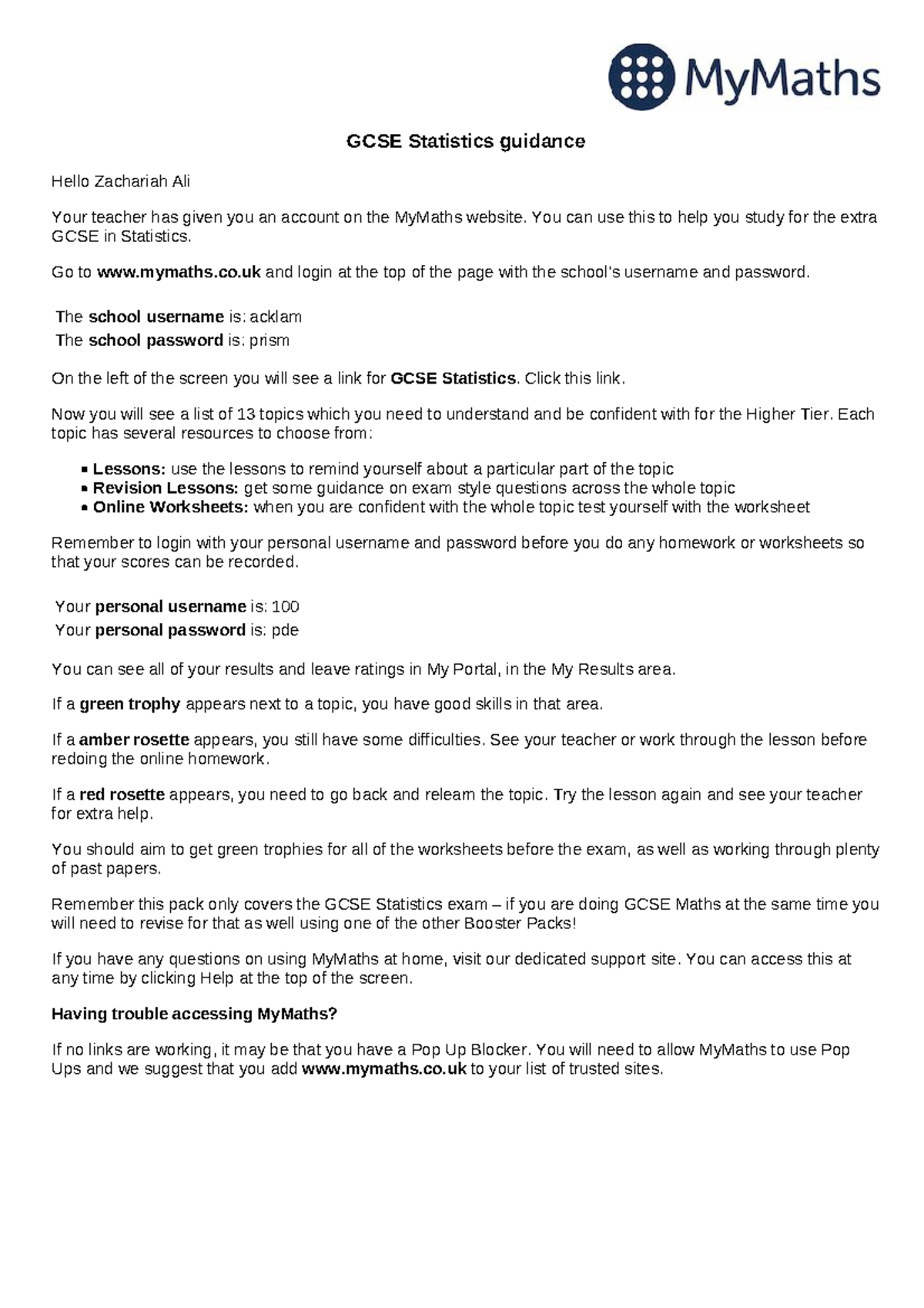GCSE Statistics Guidance for MyMaths Access and Resources - Studocu