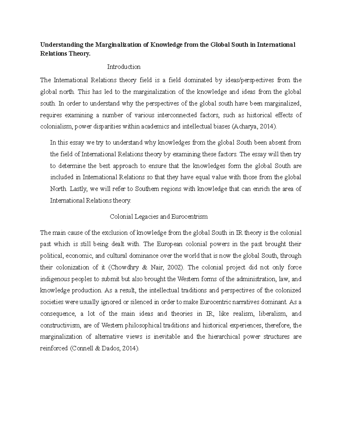 IR 202: Research Essay on Marginalization of Global South Knowledge ...