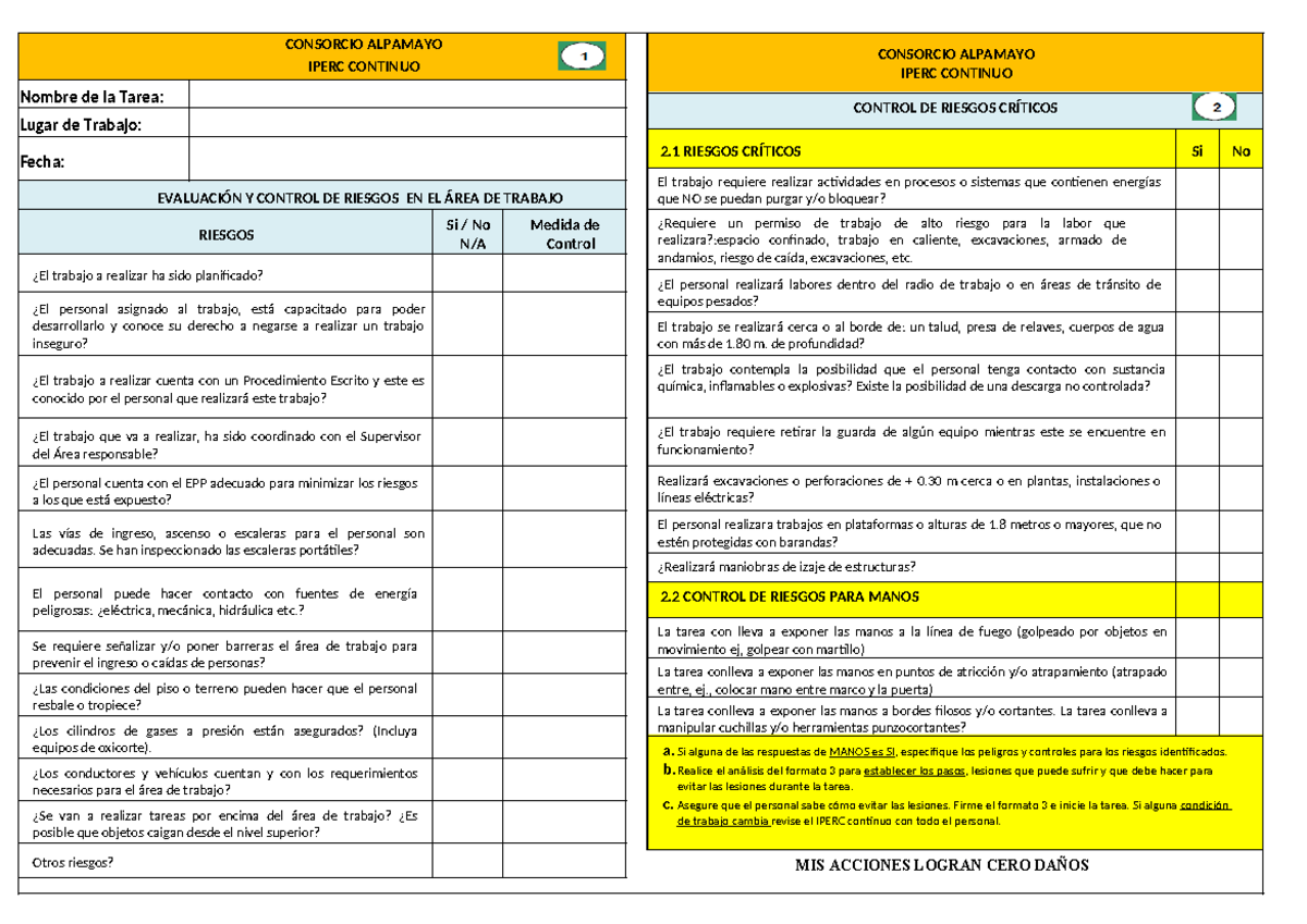 Control de Riesgos Críticos - IPERC Continuo CR-SST-F-005 - Studocu