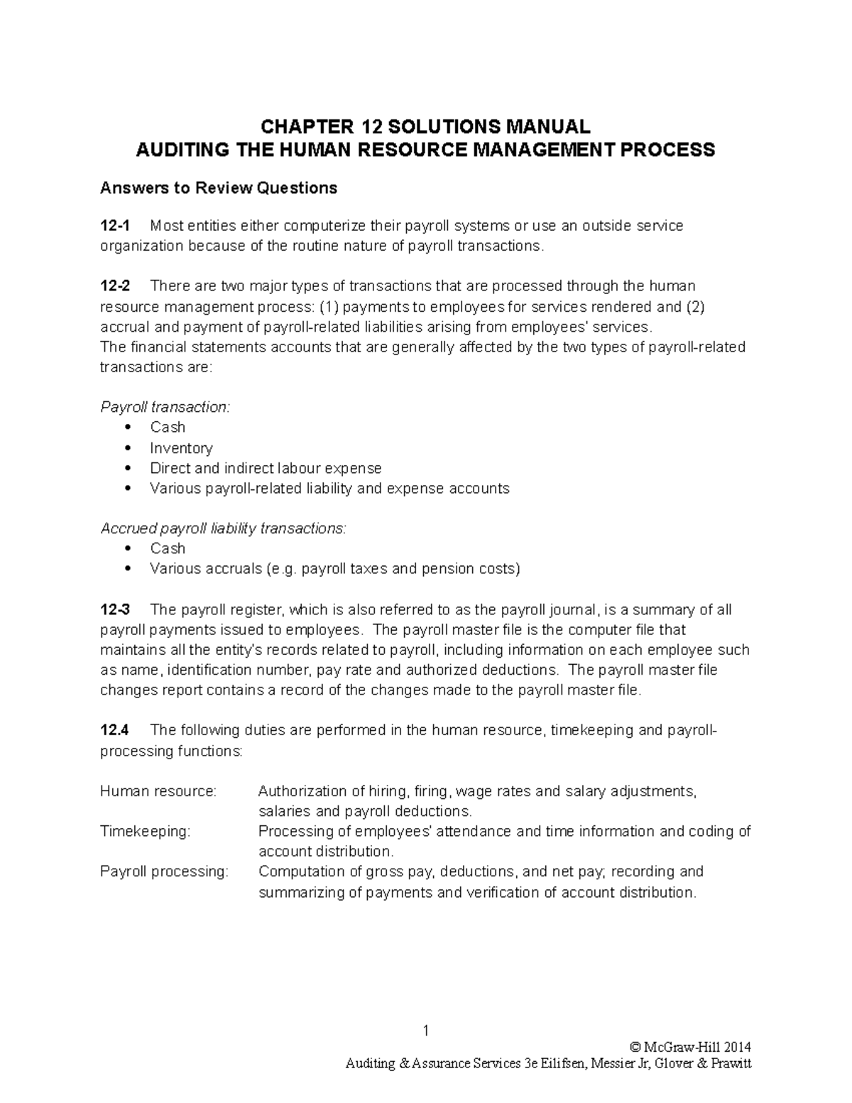 Chapter 12 - Lecture notes 12 - CHAPTER 12 SOLUTIONS MANUAL AUDITING ...