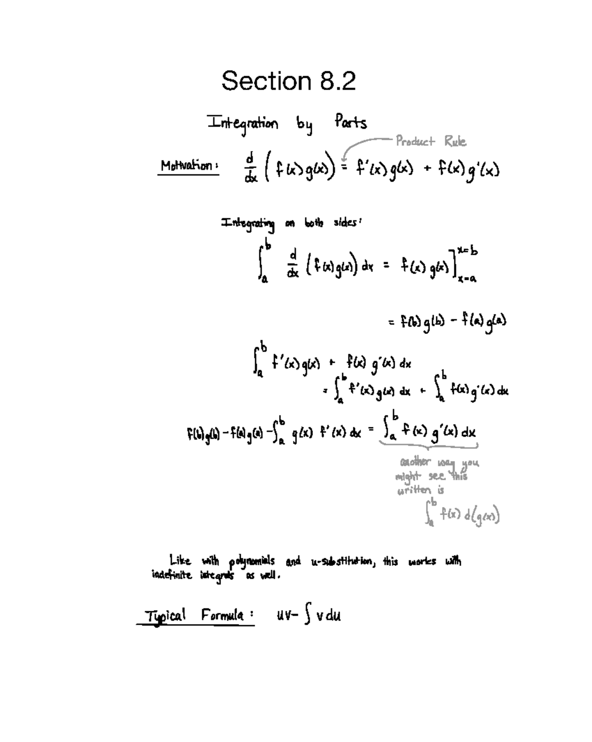 Integration by Parts - Section 8.2 Lecture Notes - Studocu