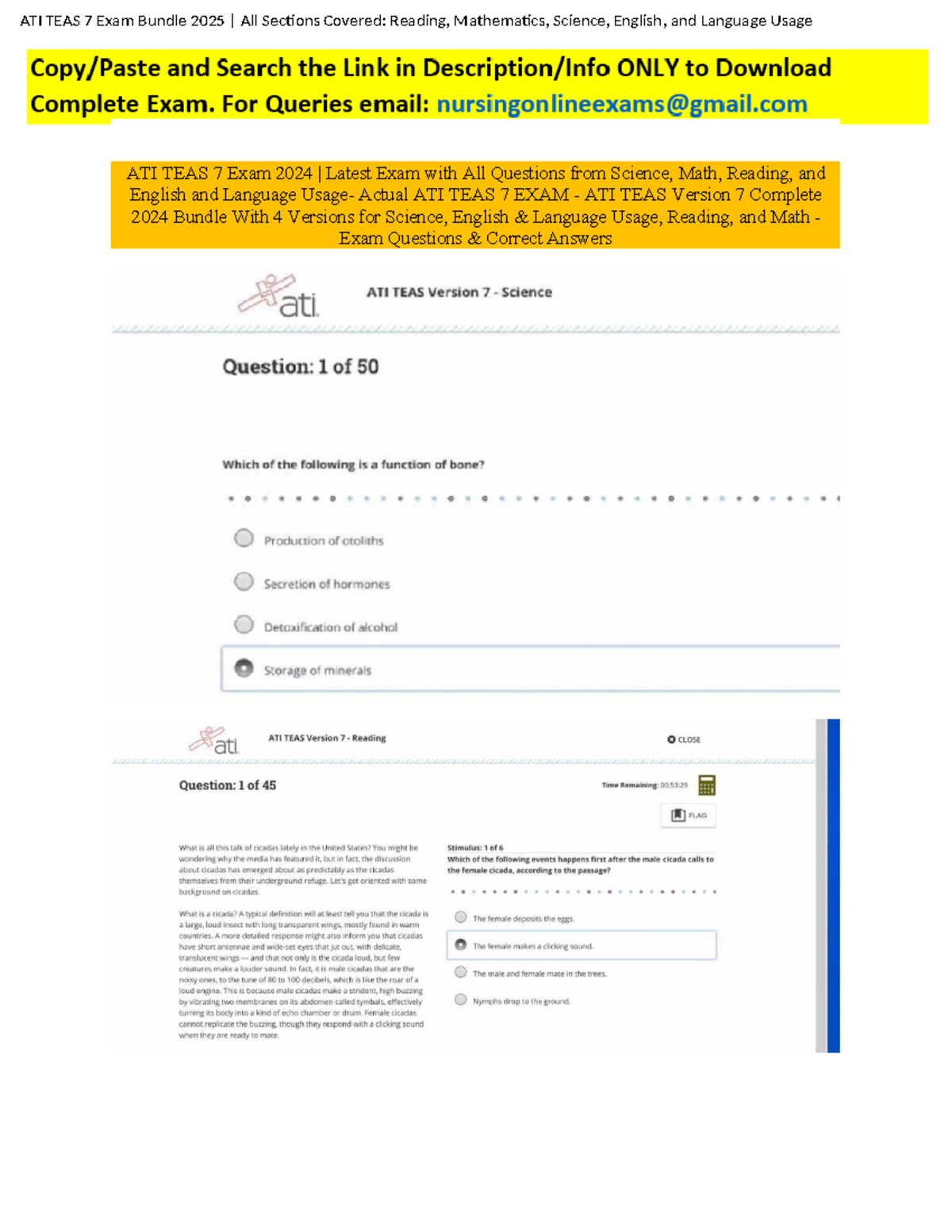 ATI TEAS 7 Exam Bundle 2025 All Sections Covered Reading, Mathematics ...