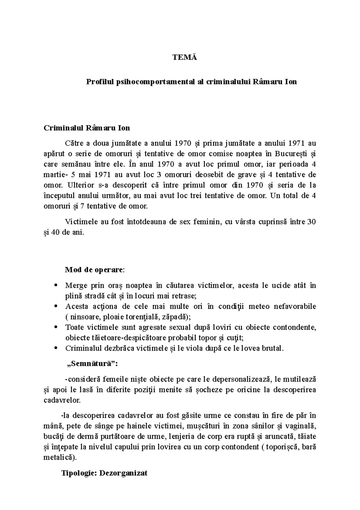 Profilul Psihocomportamental al Criminalului Râmaru Ion - Psihologie ...