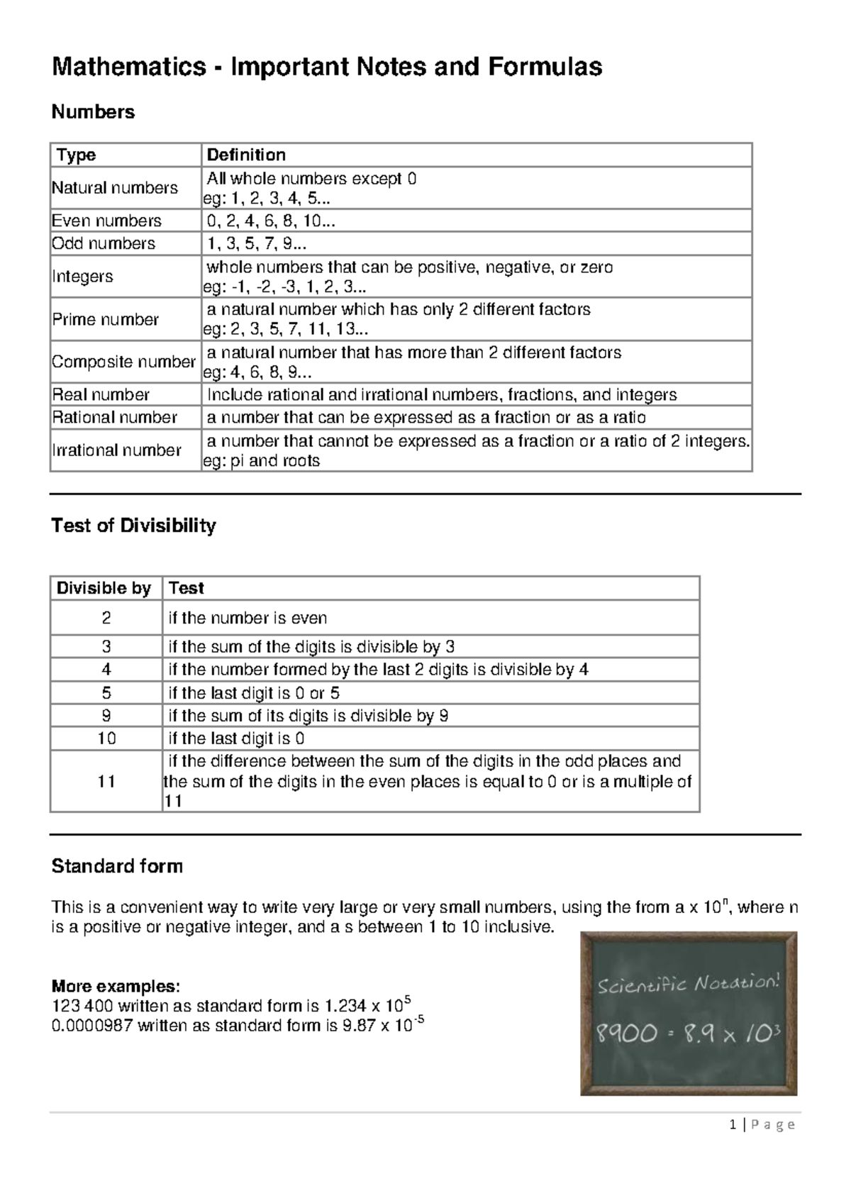 Mathematics Notes: Key Concepts and Formulas for Study - Studocu