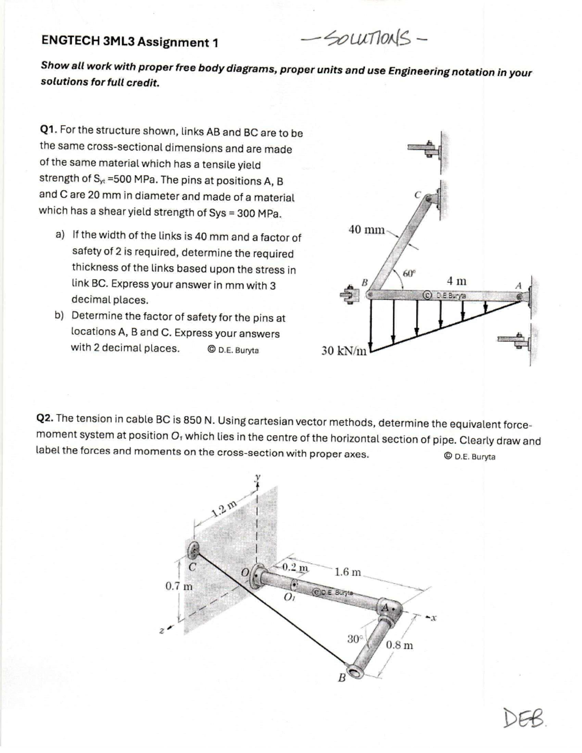 Engtech 3ML3 Assignment 1 Solns W2025 - ENGTECH 3ML3 Assignment 1 Show all work with proper free ...