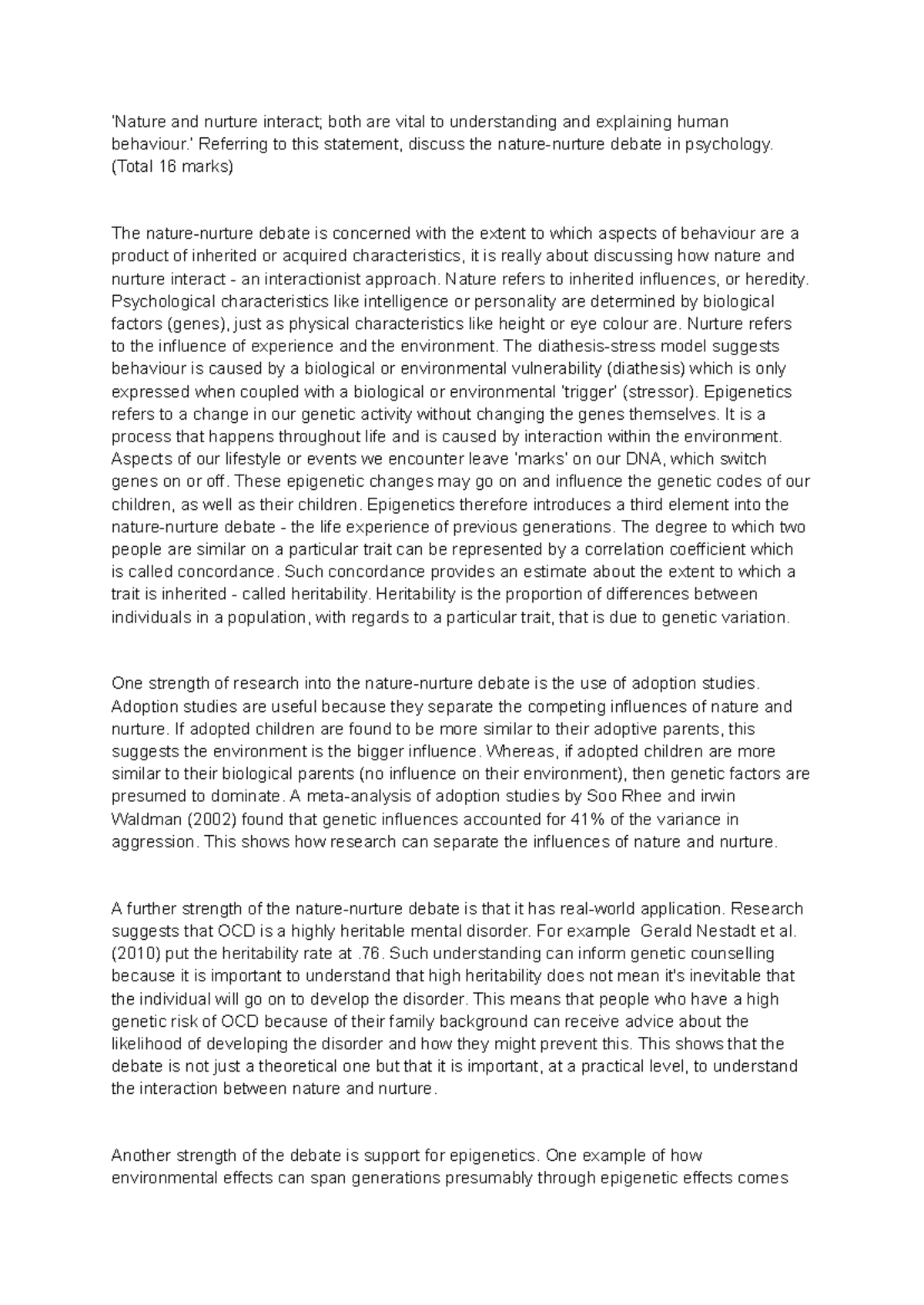 Nature vs. Nurture Debate in Psychology: An Interactionist Approach ...