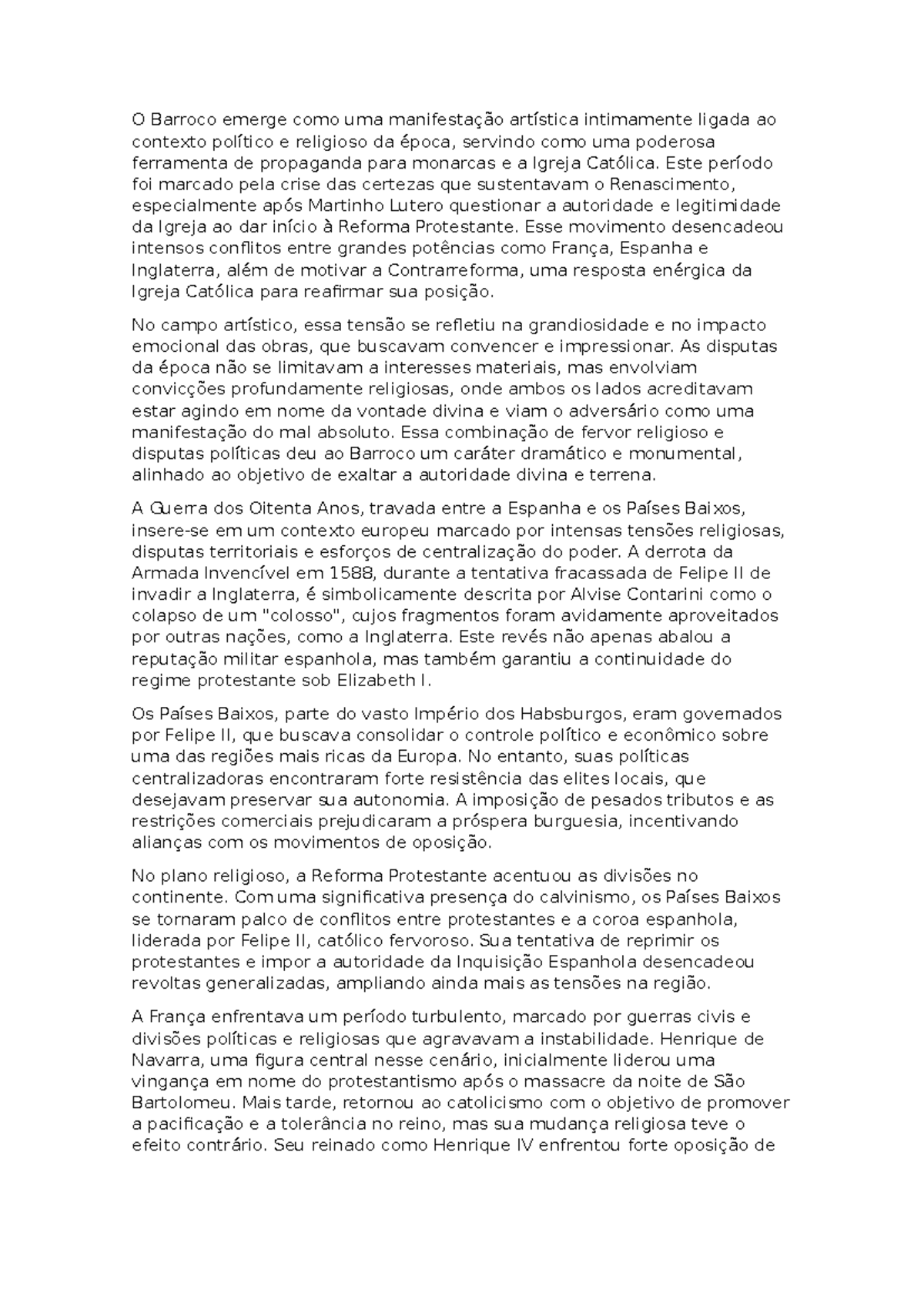 O Barroco como Ferramenta de Propaganda Política e Religiosa - Studocu