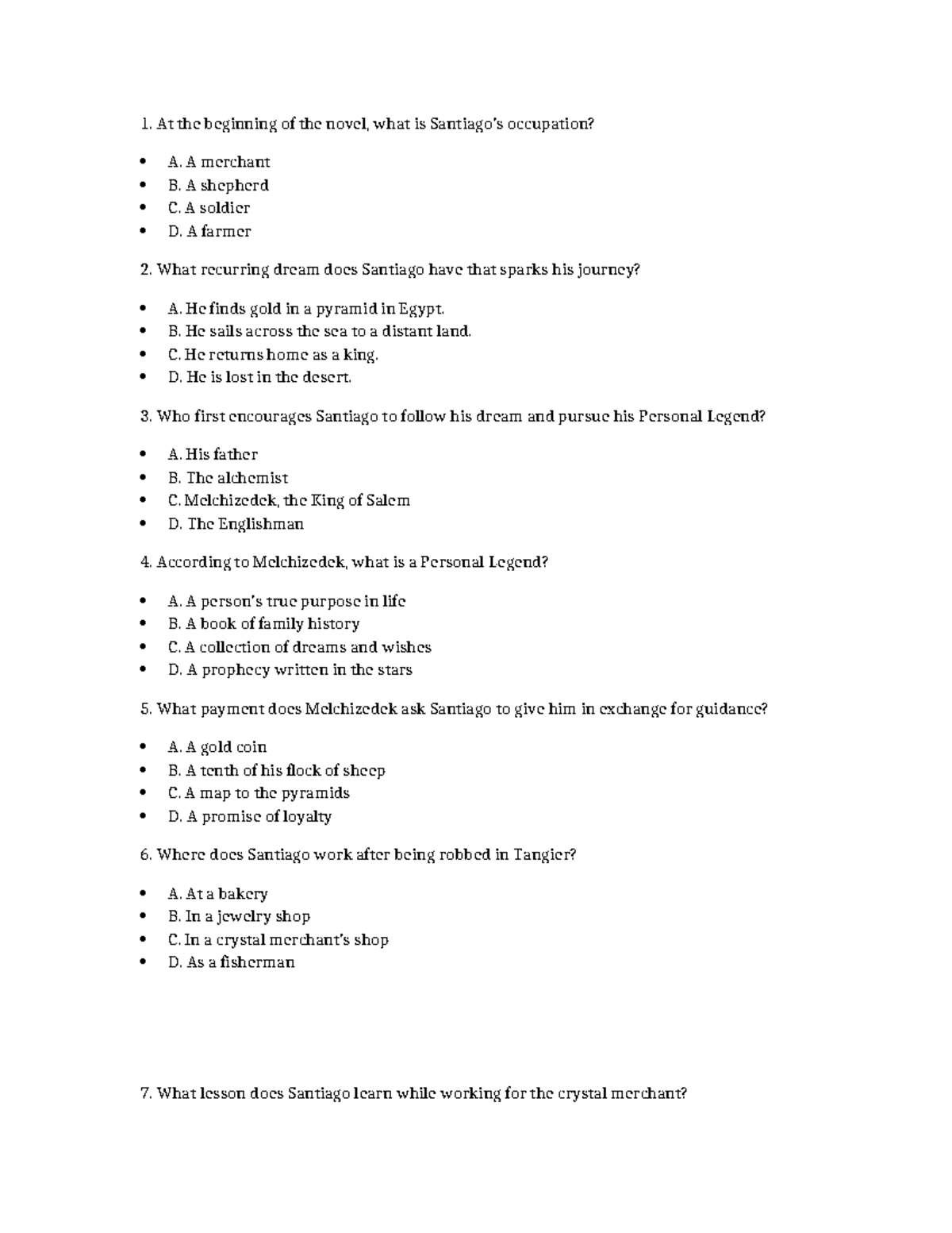 The Alchemist Quiz - Course Code: GVUI - Studocu