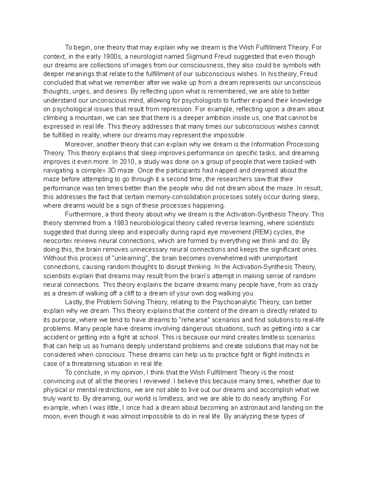 Dream Theories: Wish Fulfillment, Info Processing & More - PSY101 - Studocu