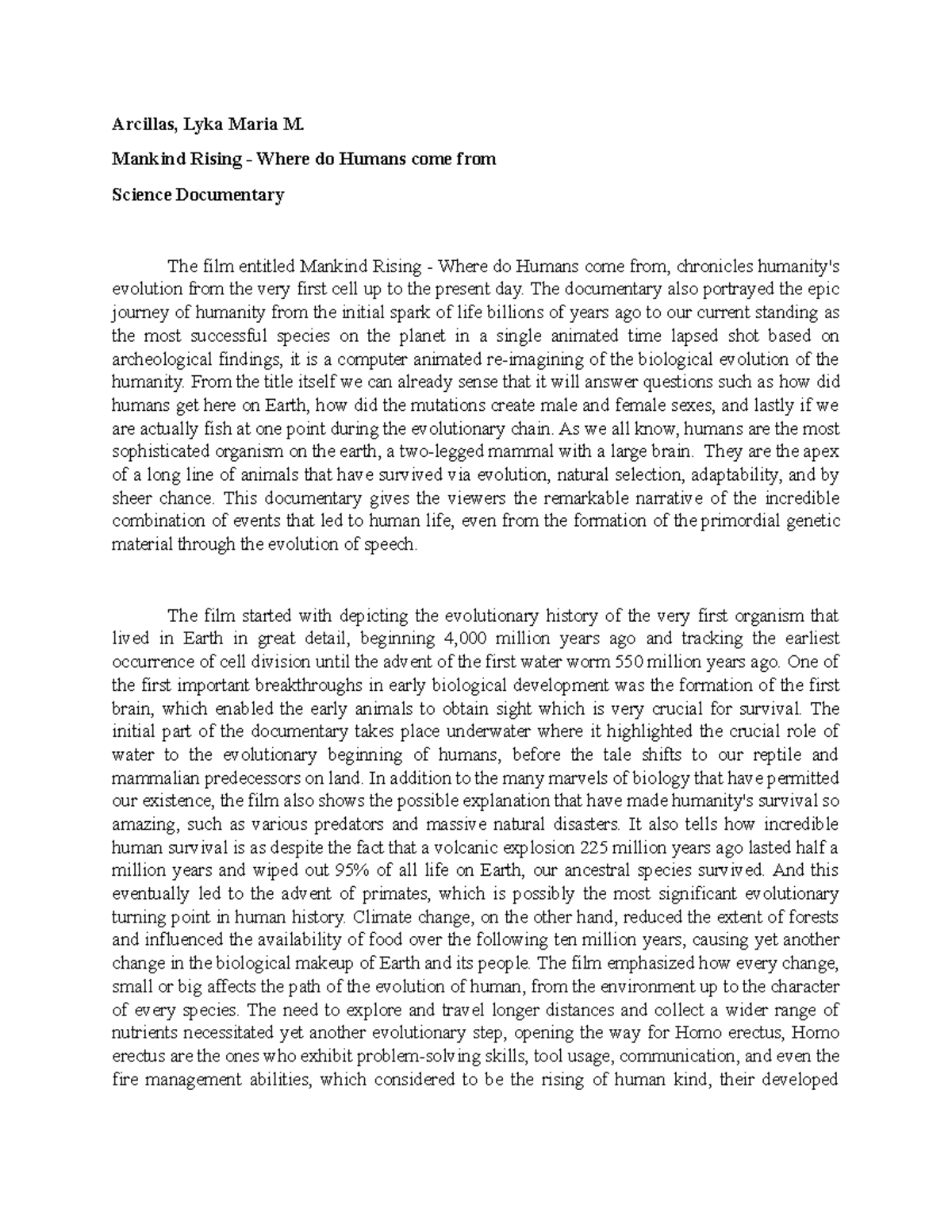 Movie Review - Mankind Rising - Where do Humans come from - Arcillas ...