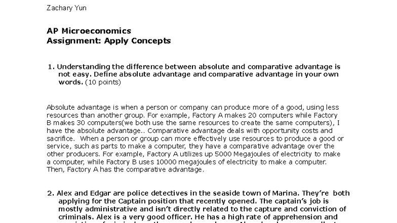 Zachary Yun AP Microeconomics Assignment: Absolute vs Comparative ...
