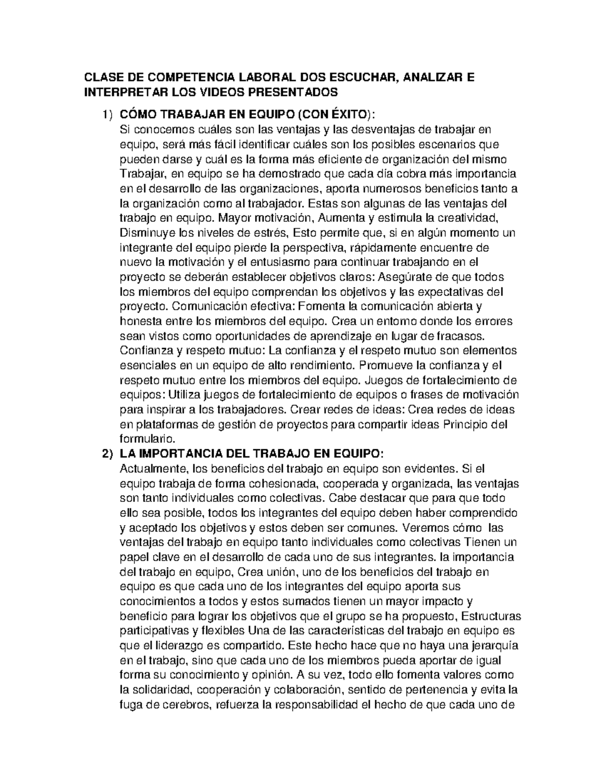 CLASE DE COMPETENCIA LABORAL DOS: Trabajo en Equipo y Su Importancia ...