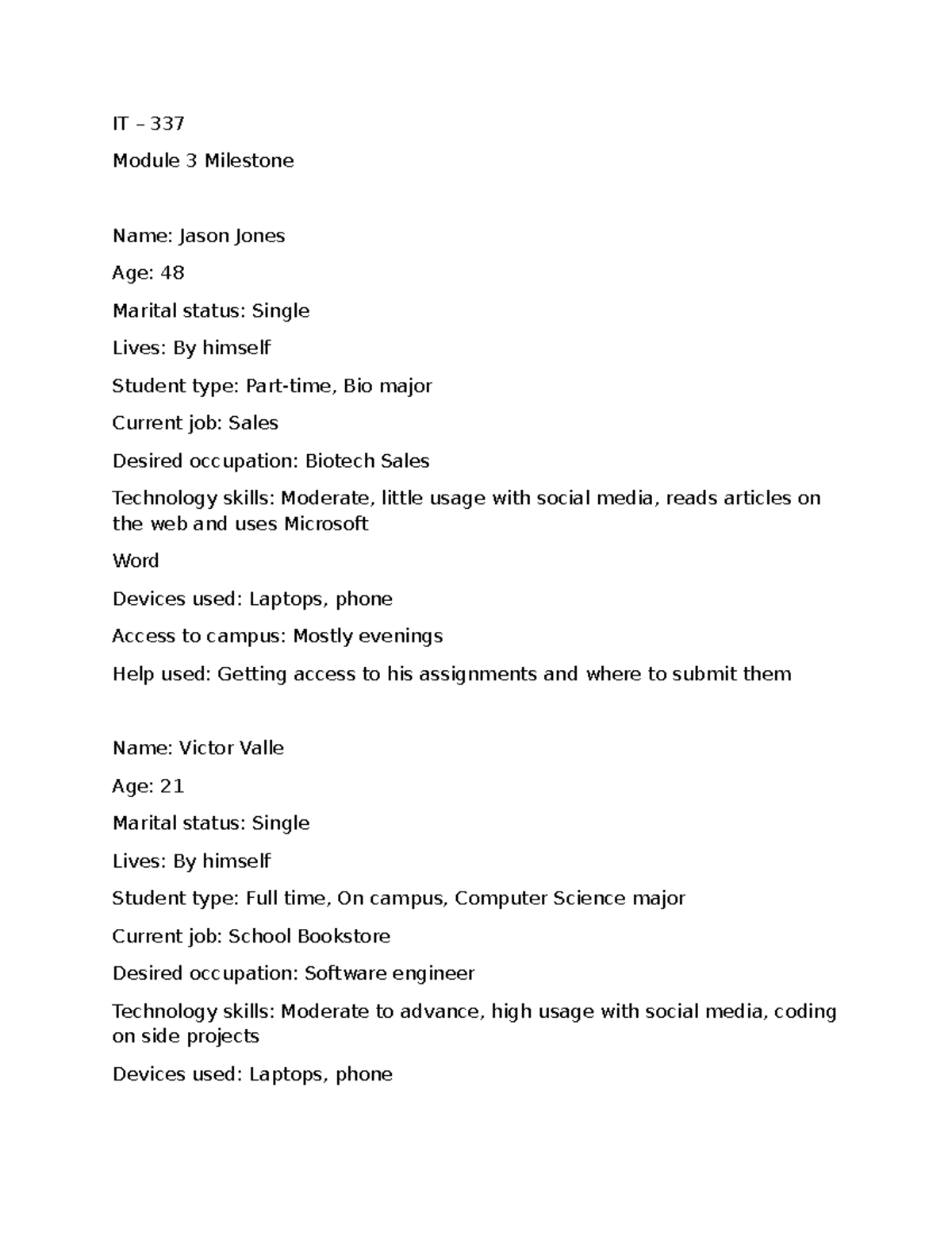 IT 337 Module 3 Milestone: Student Profiles and Tech Skills - Studocu