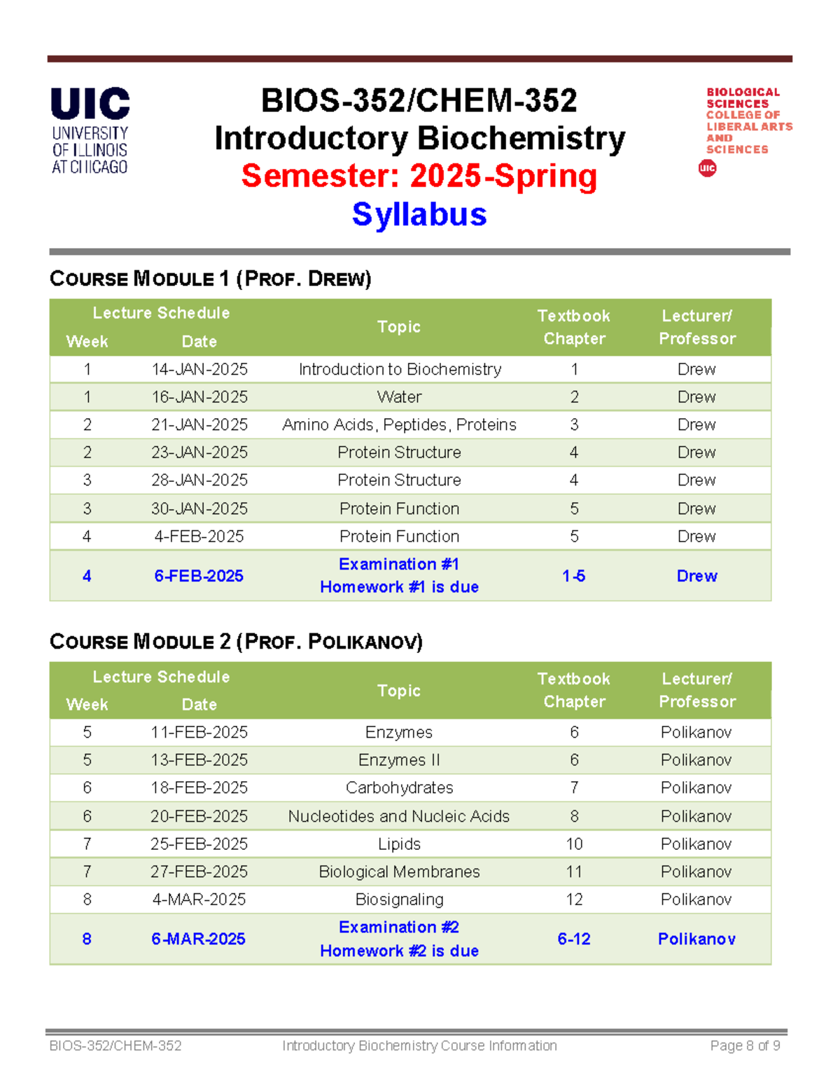 BIOS-352 Syllabus: Introductory Biochemistry for Spring 2025 - Studocu