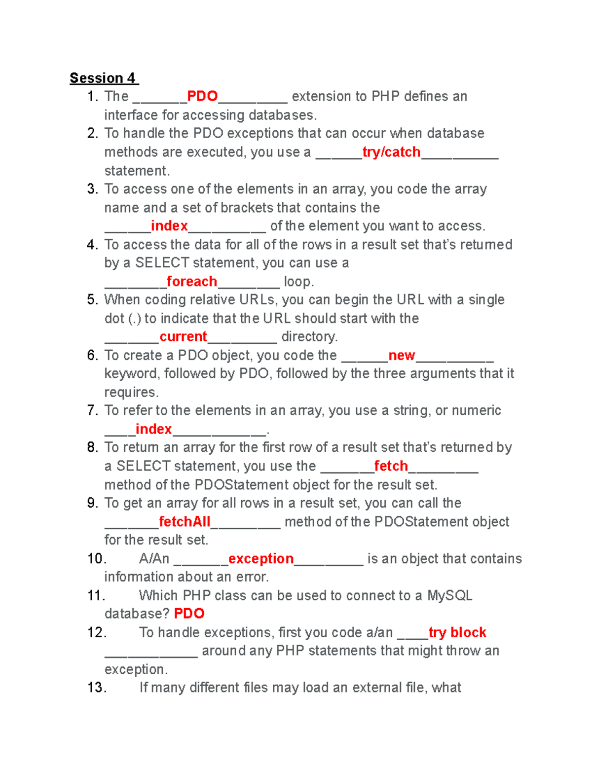 Session 4 - Test Study Notes for PHP PDO and Arrays Concepts - Studocu