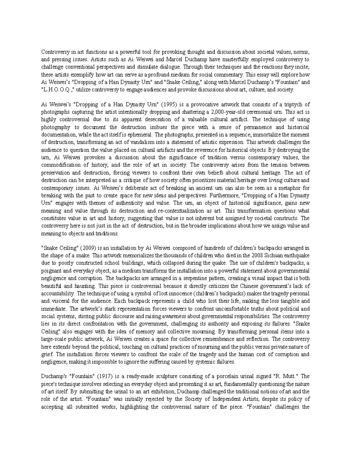 ARTS 101: Artists of Activism and Controversy in Modern Art Essay - Studocu