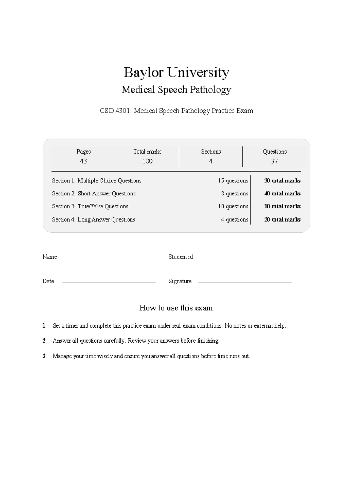 CSD 4309 Medical Speech Pathology Practice Exam Guide 2026 - Studocu